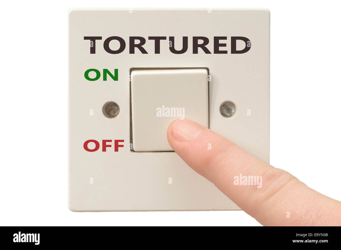 Turning off Tortured with finger on electrical switch Stock Photo - Alamy