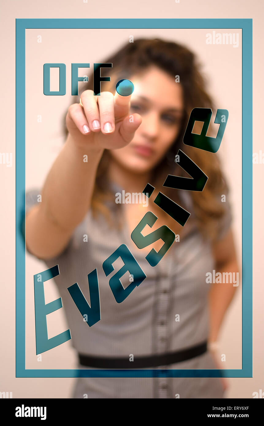 young woman turning off Evasive on screen Stock Photo - Alamy