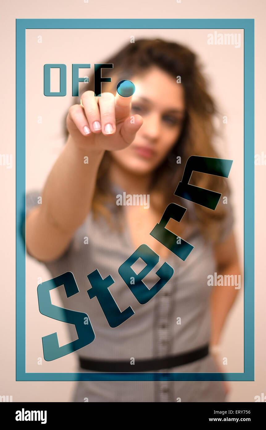 young woman turning off Stern on screen Stock Photo - Alamy
