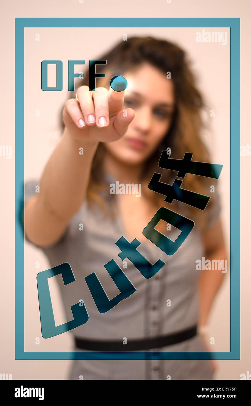 young woman turning off Cutoff on digital panel Stock Photo - Alamy