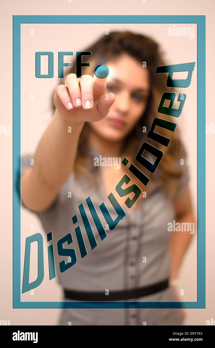 young woman turning off Disillusioned on digital panel Stock Photo - Alamy