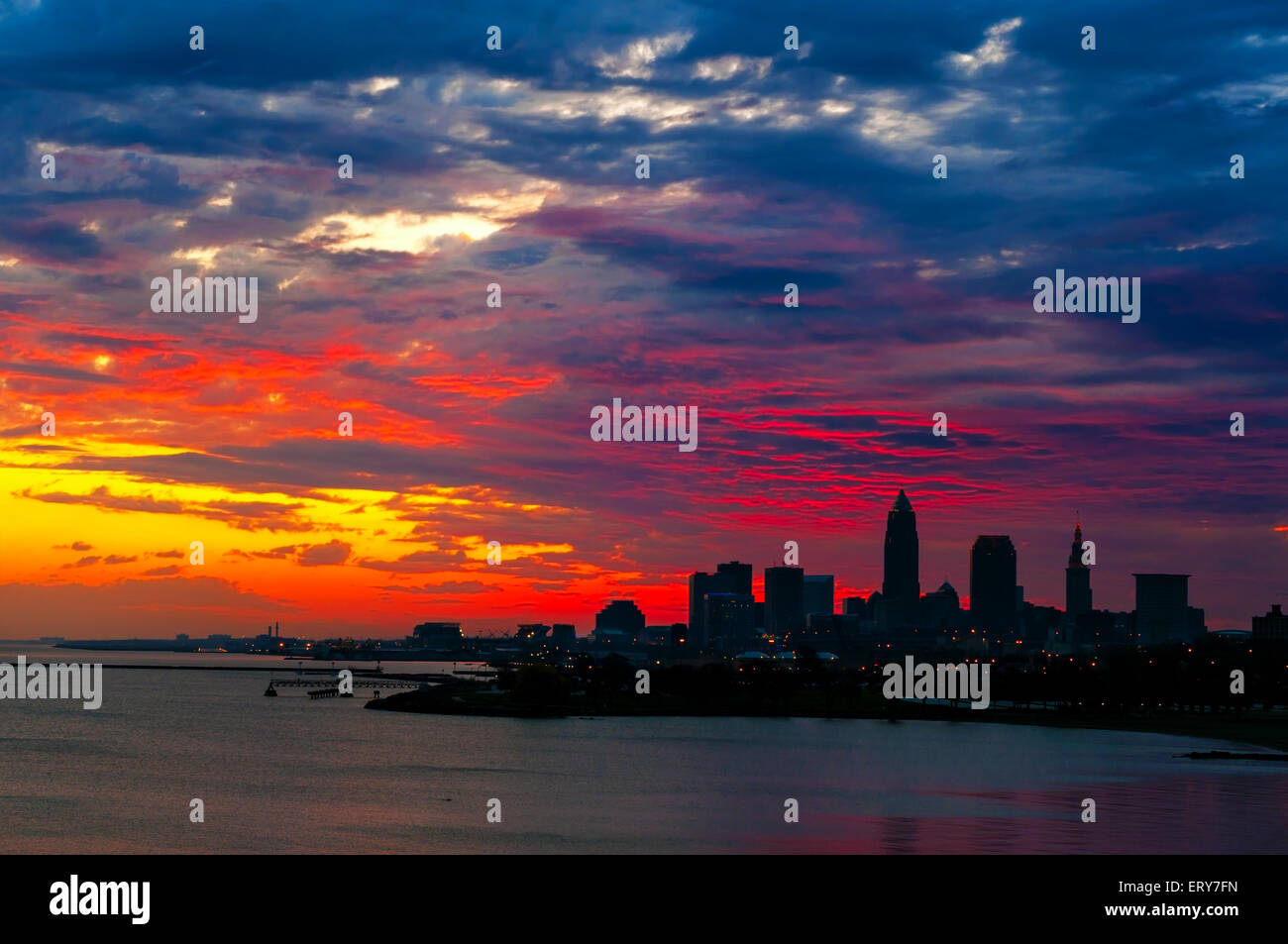 Spectacular sunrise clouds over downtown Cleveland Ohio Stock Photo - Alamy