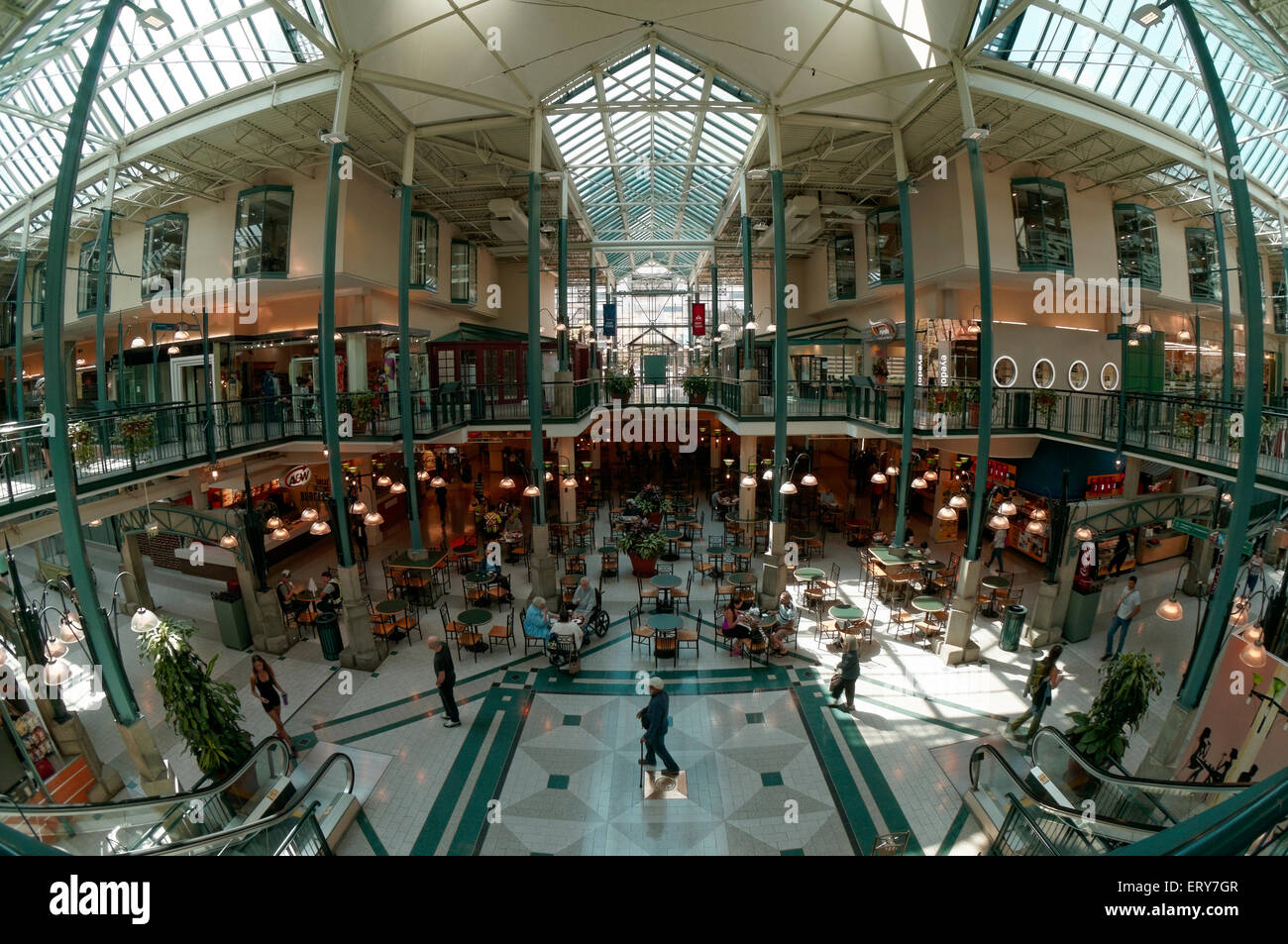 Fisheye lens image of City Square Shopping Centre interior showing food ...
