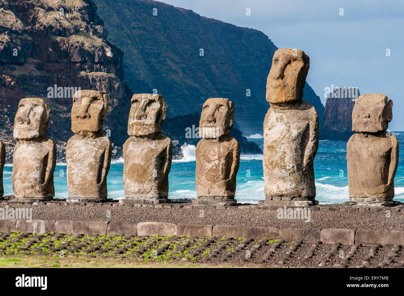 Moai statues on Easter Island Stock Photo - Alamy