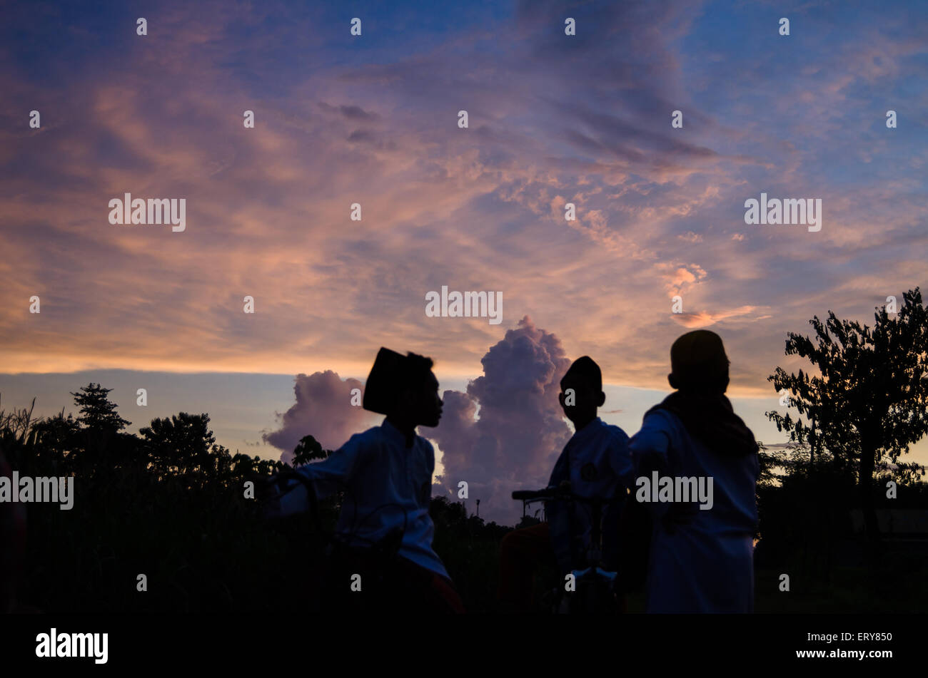 Muslim boys in the afternoon after studying, East Java Indonesia Stock ...
