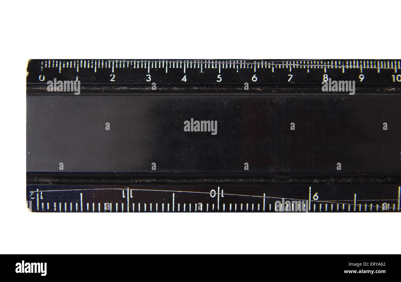 Used and broken metal black ruler isolated on white background Stock ...