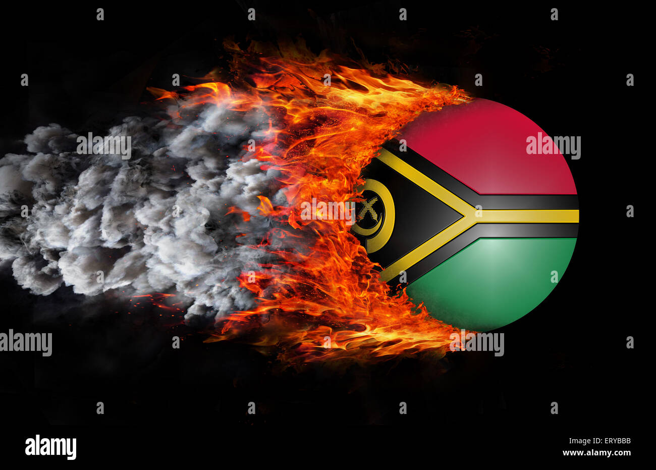 Concept of speed - Flag with a trail of fire and smoke - Vanuatu Stock ...