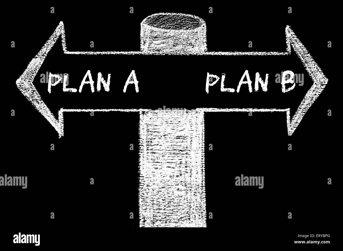 Opposite arrows with Plan A versus Plan B. Hand drawing with chalk on ...