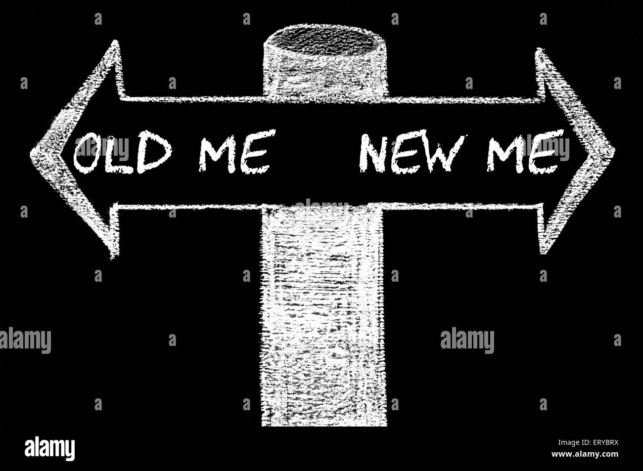 Opposite arrows with Old Me versus New Me. Hand drawing with chalk on ...