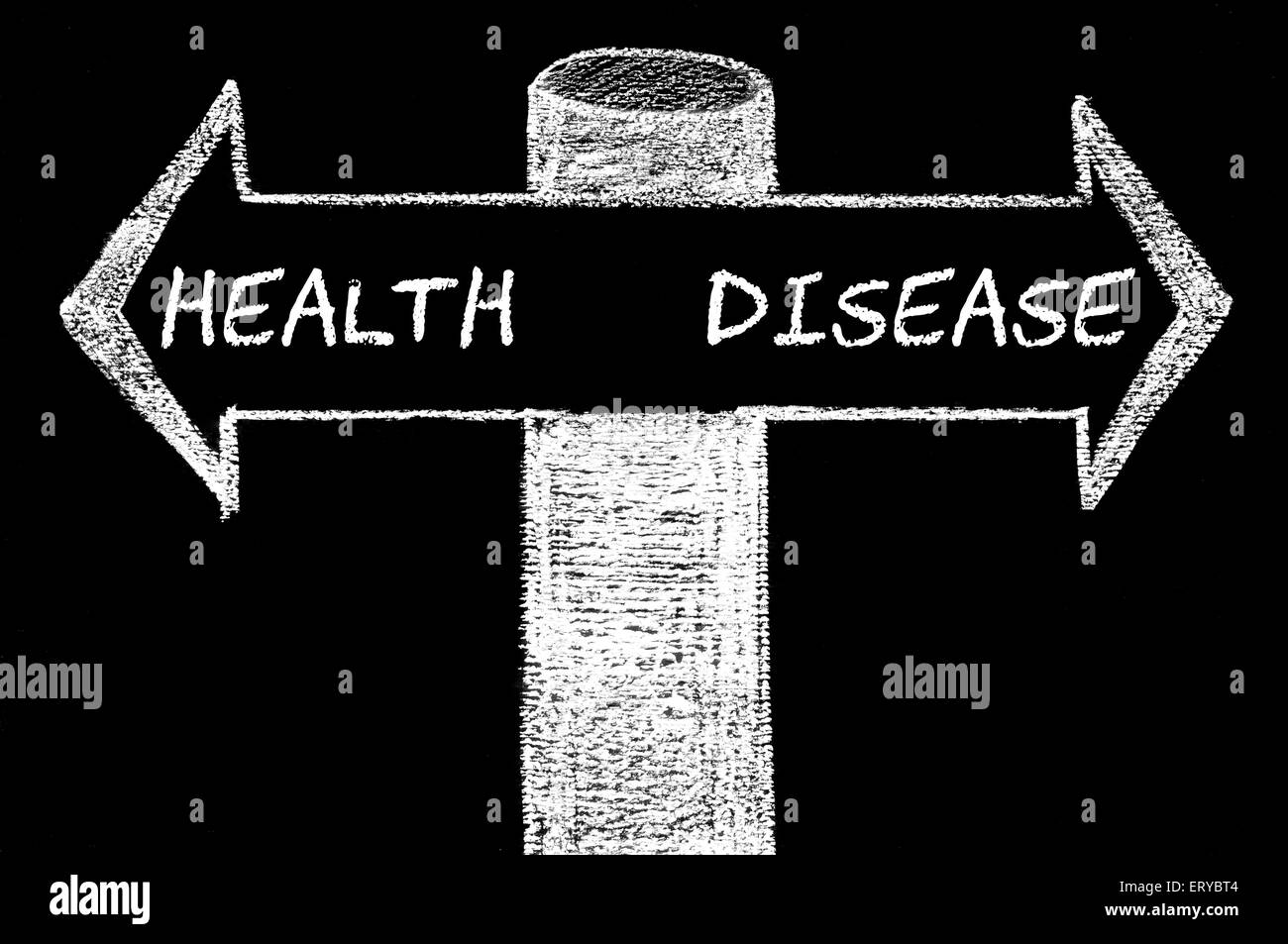 Opposite arrows with Health versus Disease. Hand drawing with chalk on ...