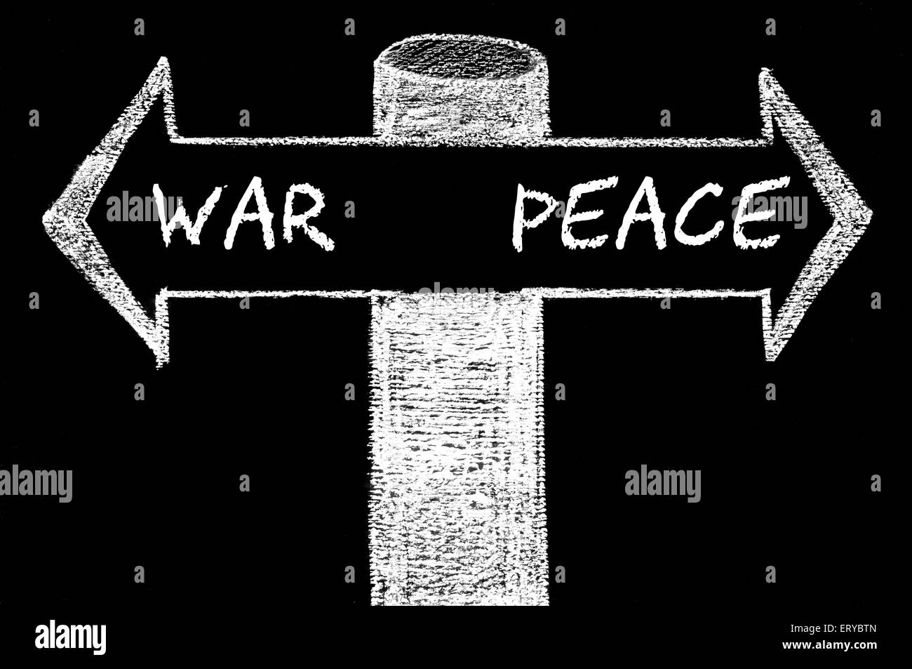 Opposite arrows with War versus Peace. Hand drawing with chalk on ...