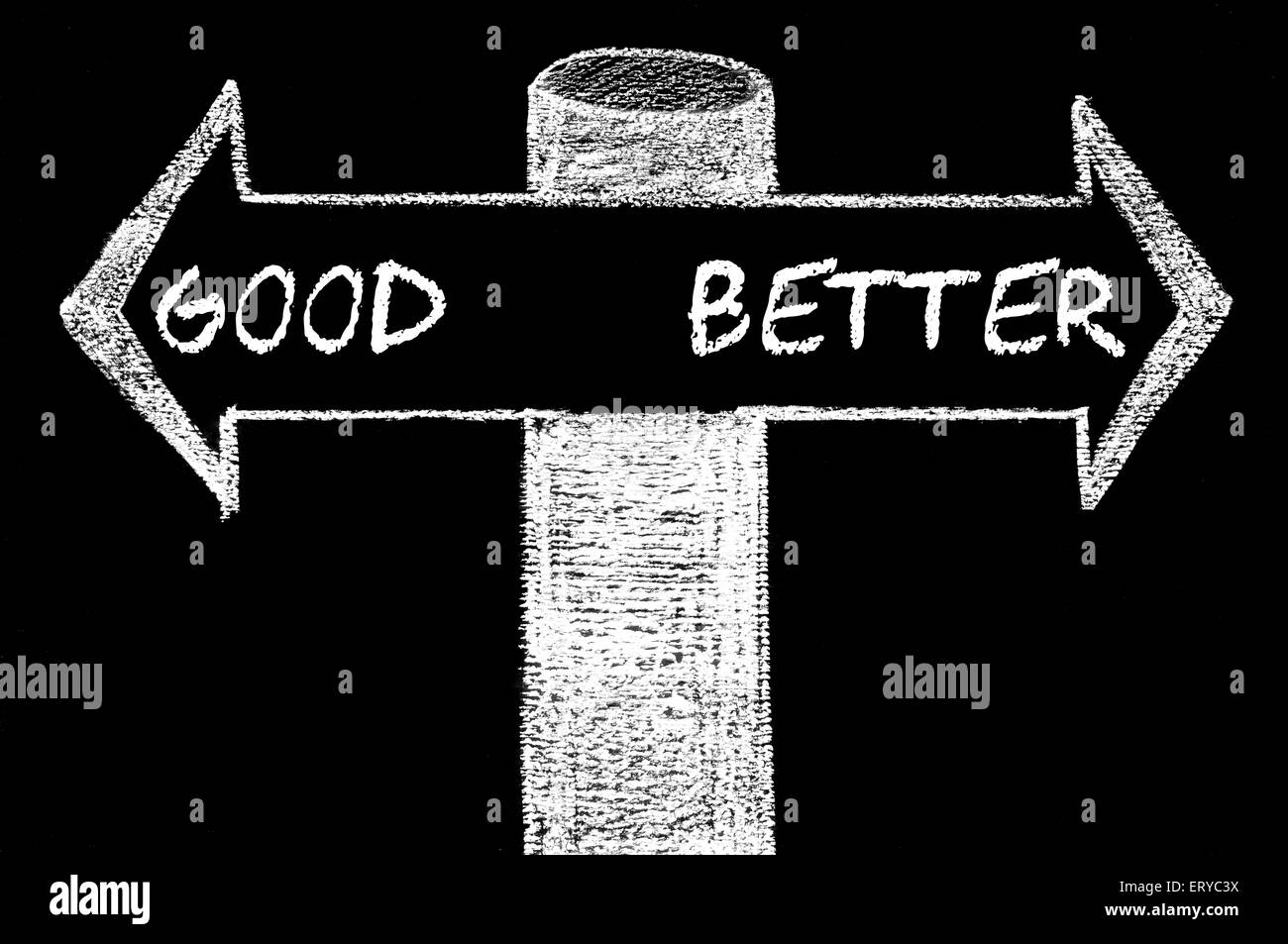 Opposite arrows with Good versus Better. Hand drawing with chalk on ...