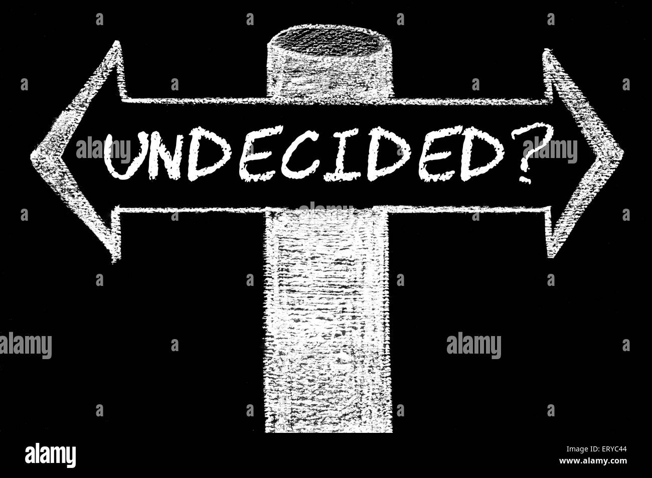 Opposite arrows with message Undecided? Hand drawing with chalk on ...