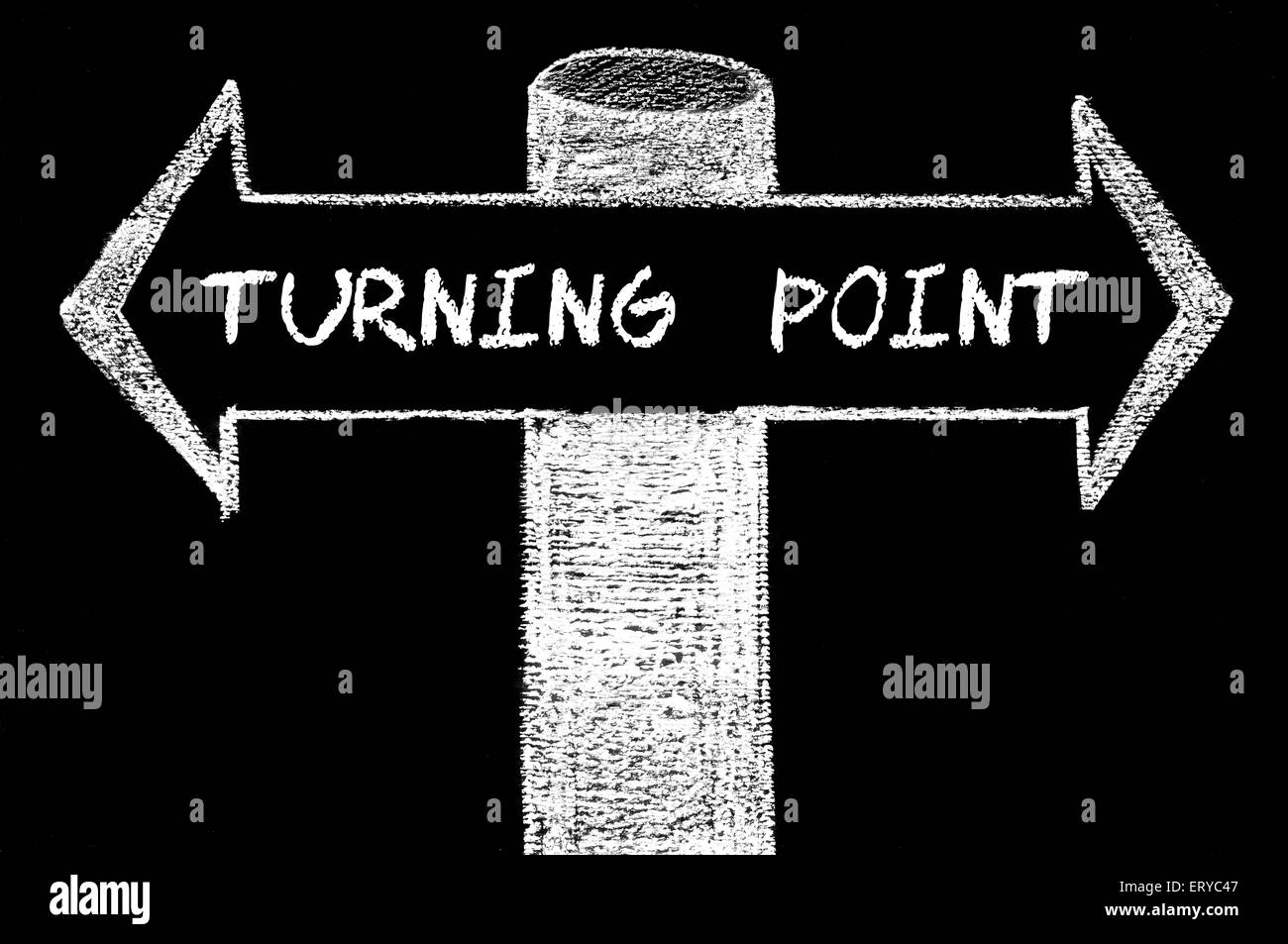 Opposite arrows with message Turning Point. Hand drawing with chalk on ...