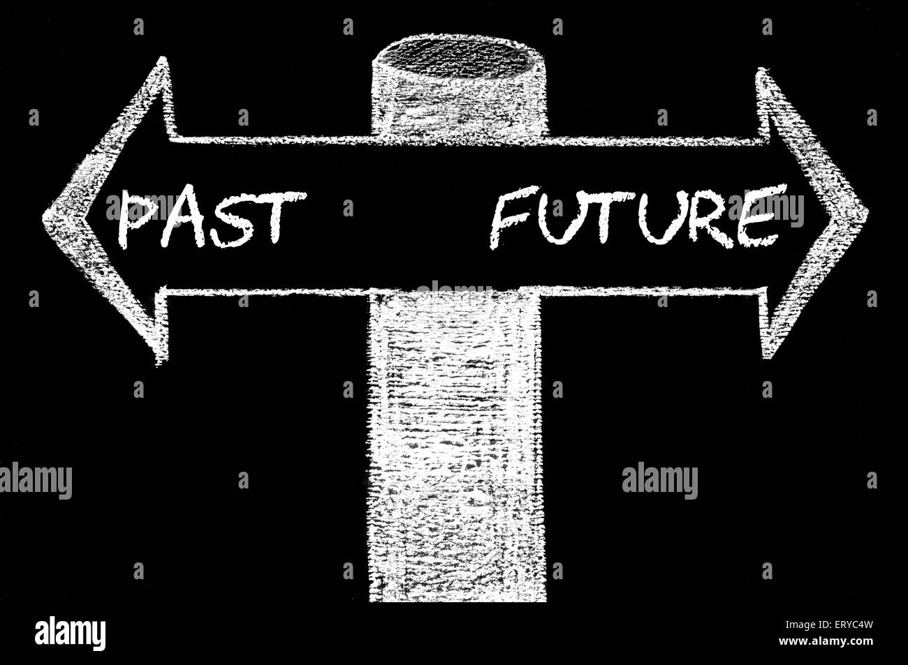 Opposite arrows with Past versus Future. Hand drawing with chalk on ...