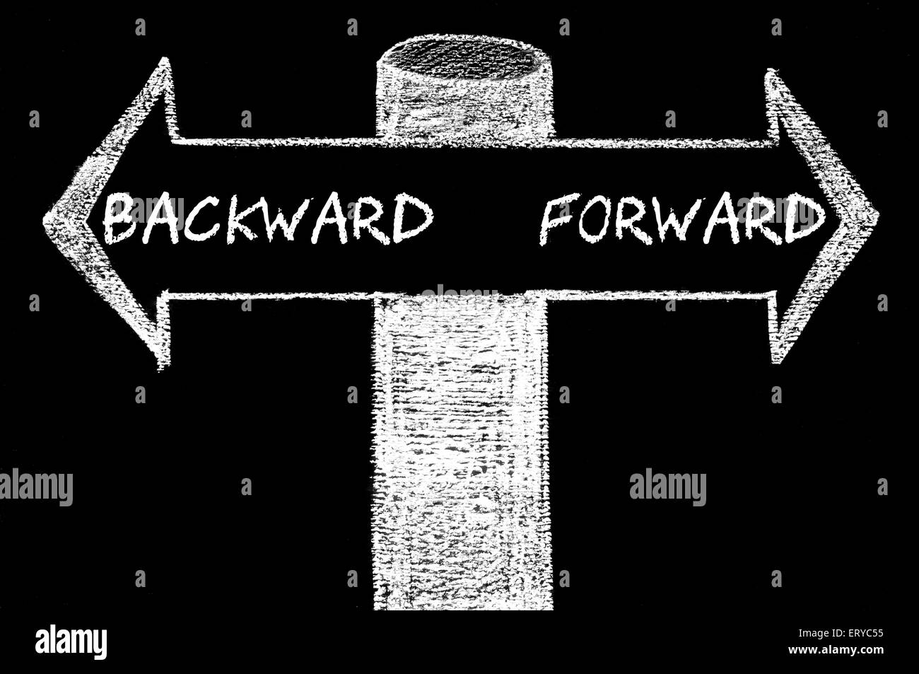 Opposite arrows with Backward versus Forward. Hand drawing with chalk ...