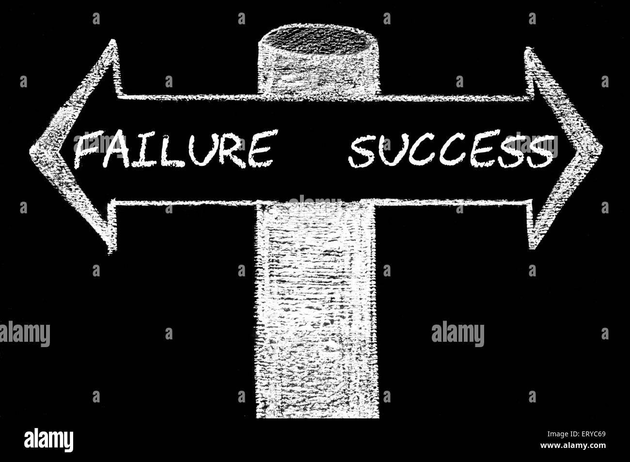 Opposite arrows with Failure versus Success. Hand drawing with chalk on ...