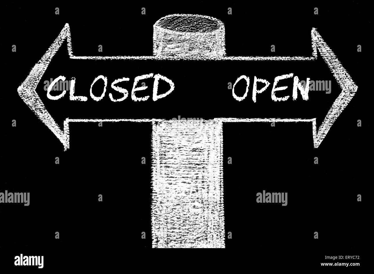 Opposite arrows with Closed versus Open. Hand drawing with chalk on ...