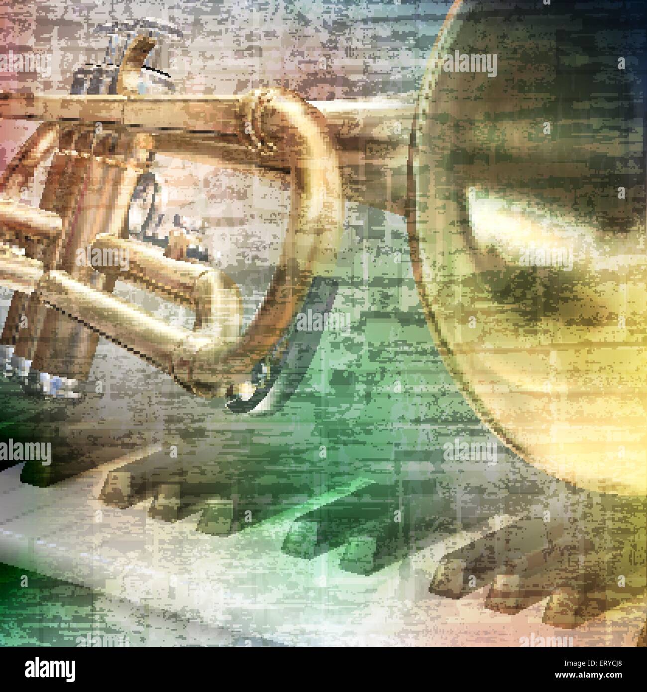 abstract gray grunge vintage music background with piano and trumpet ...