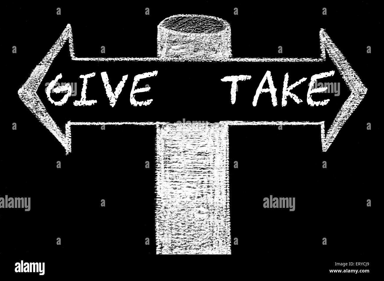 Opposite arrows with Give versus Take. Hand drawing with chalk on ...