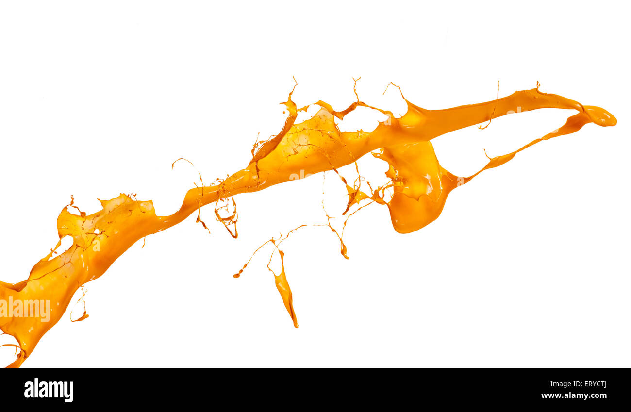 a perfect splash of orange paint isolated on white background Stock ...