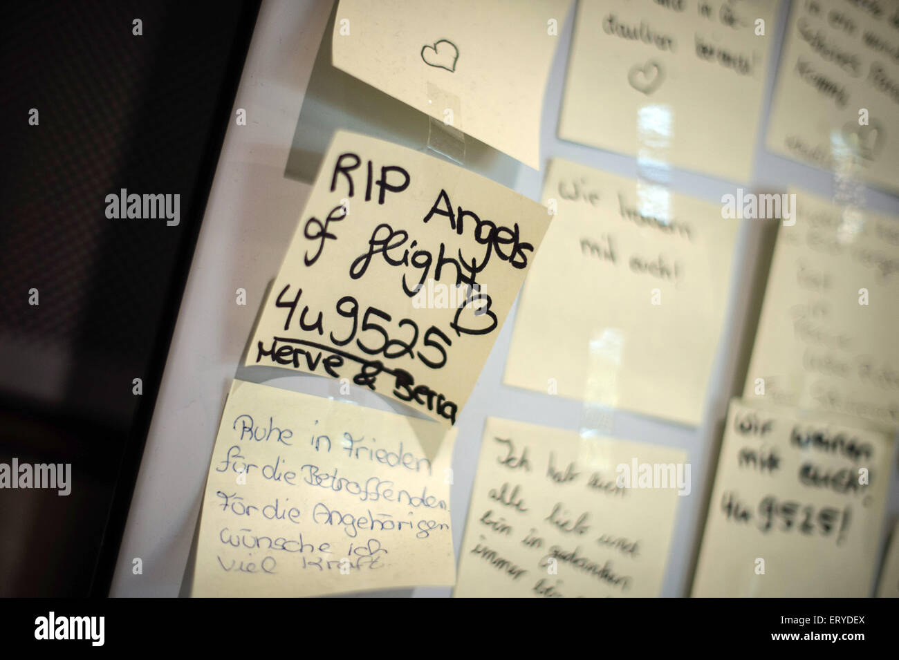 Duesseldorf, Germany. 9th June, 2015. Letters hanging of grief hang at ...