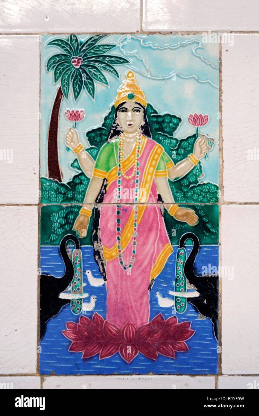 Goddess Lakshmi painted tiles ; Mota Devalia ; Amreli ; Saurashtra ...