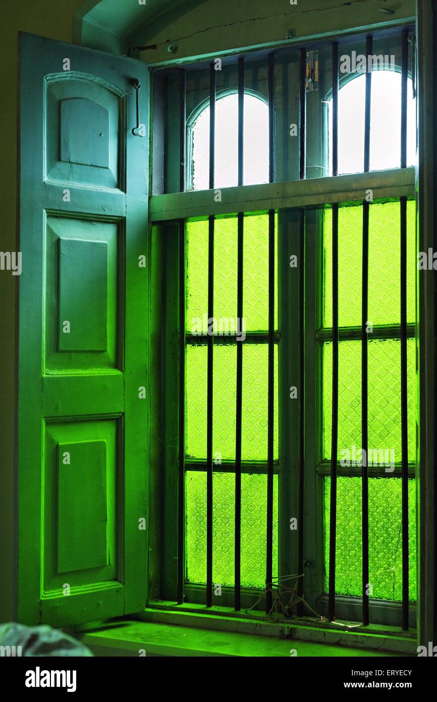 colored glass window of old house , Mota Devaliya , Babra Taluka ...
