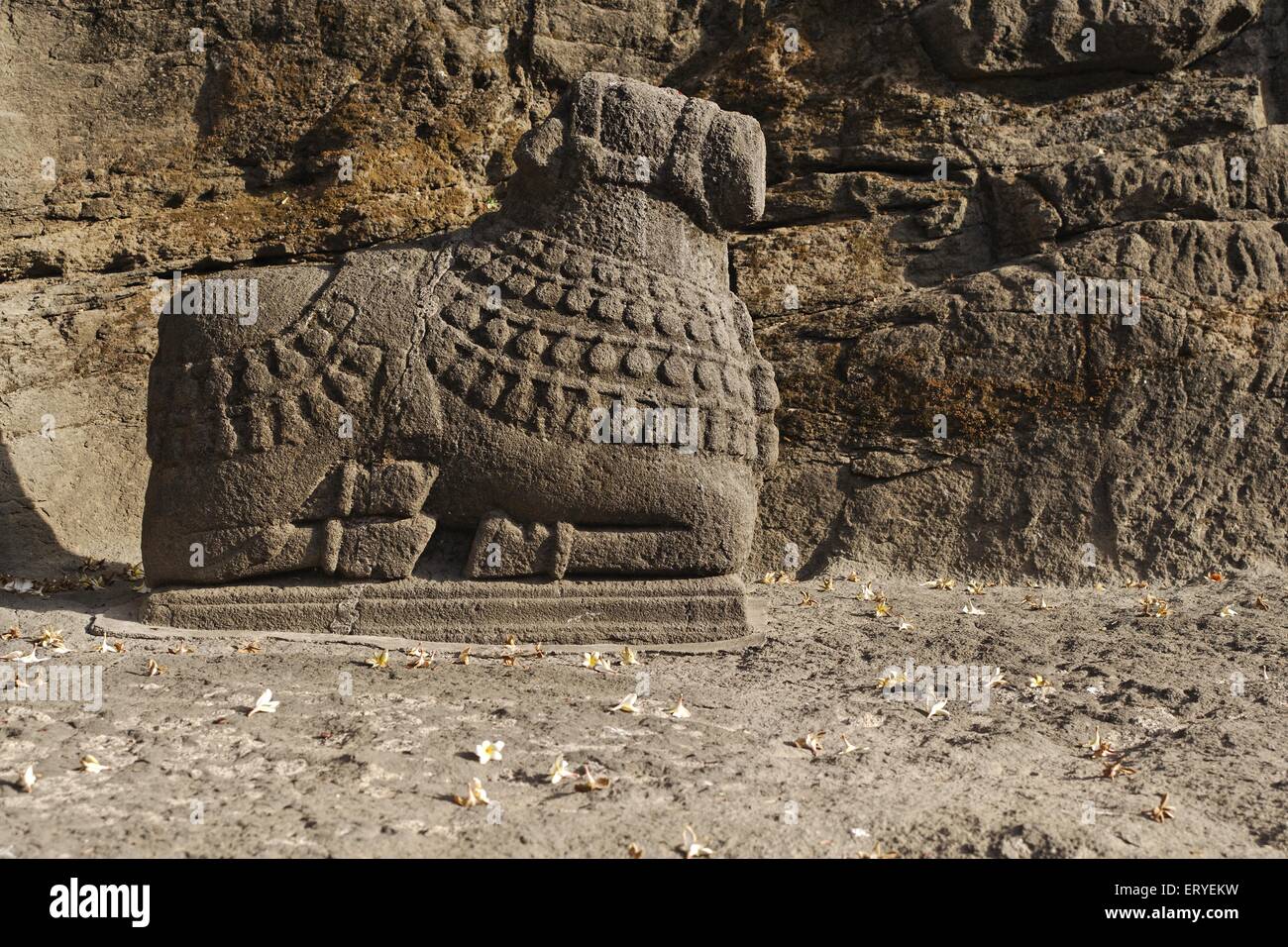 Nandi Bull statue at Pataleshwar cave ; Pataleshwar Cave Temple , rock ...