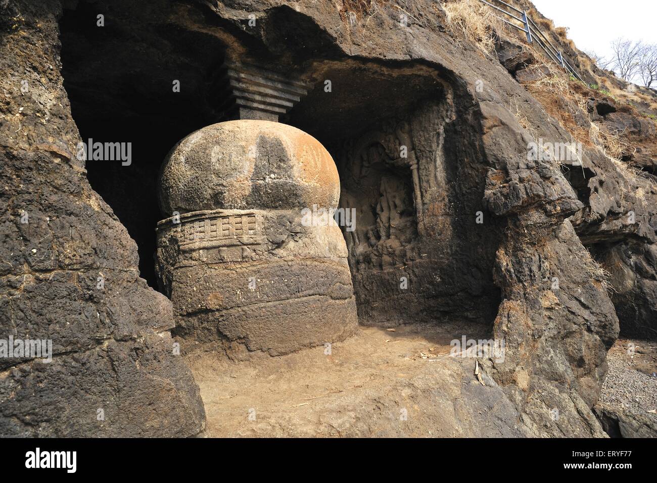 Stupa in pale Buddhist cave ; Mahad ; Raigad Raigarh ; Maharashtra ...