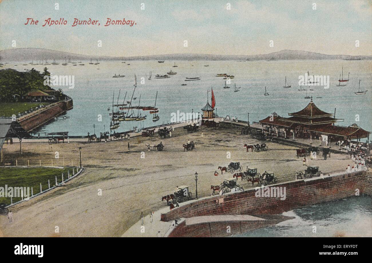 Old vintage 1900s hand colored photo Apollo Bunder Colaba Bombay Mumbai ...