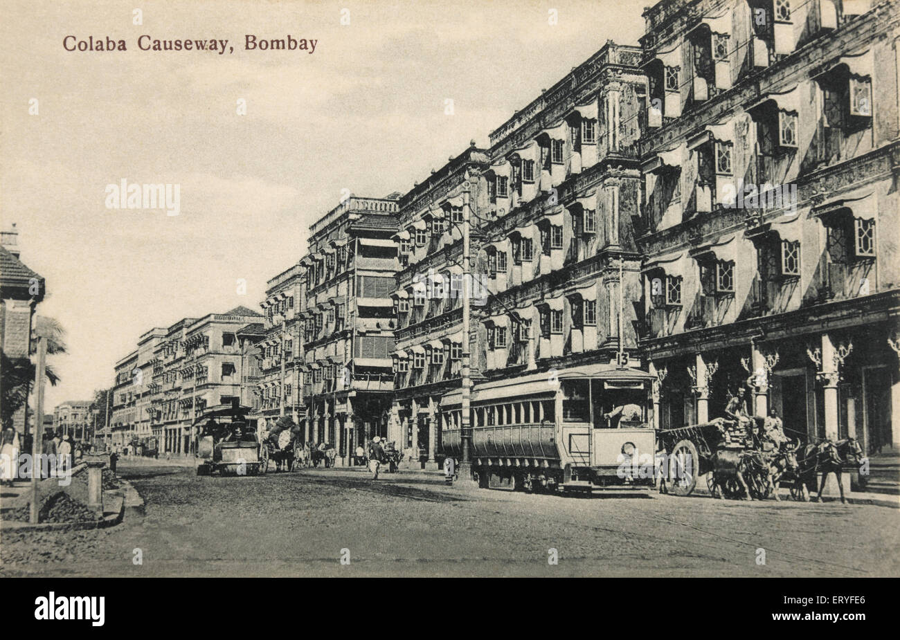 Colaba Causeway tram bullock cart Bombay Mumbai Maharashtra India Asia ...