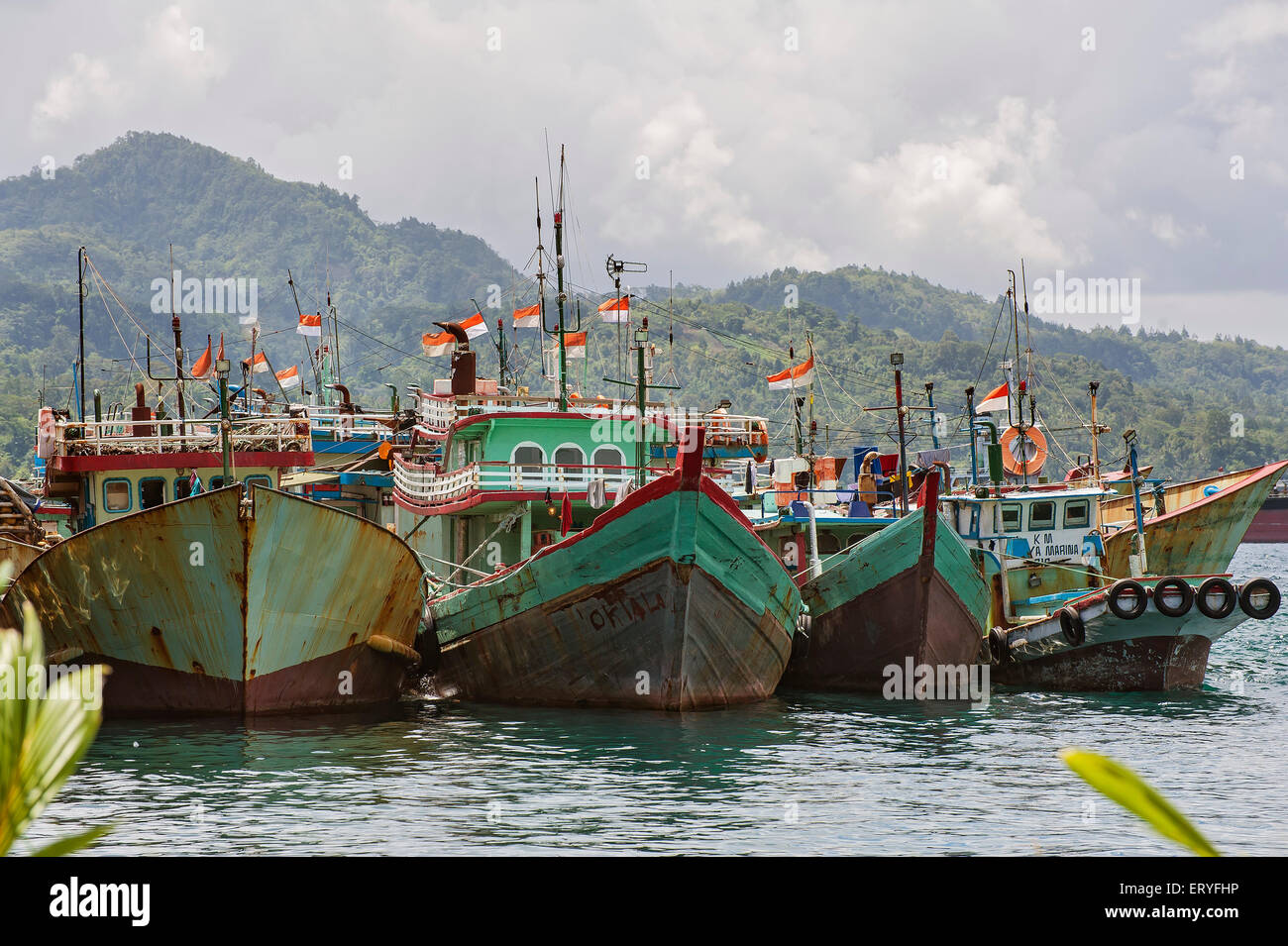 Fishing boats in the port of Ambon-Lama, Maluku Islands, Indonesia ...