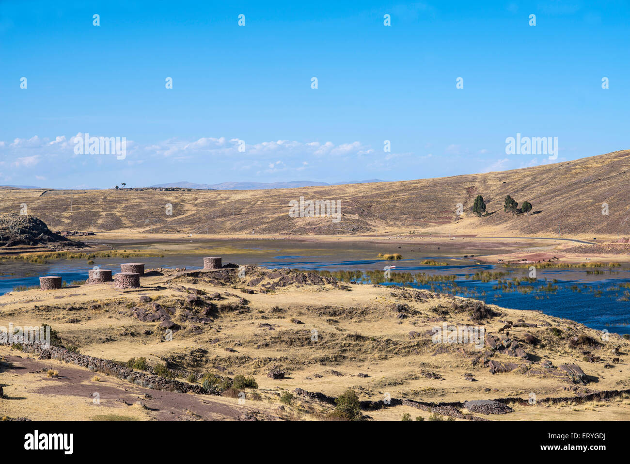 Grave towers of Sillustani, also Chullpas, funeral towers of the Aymara ...