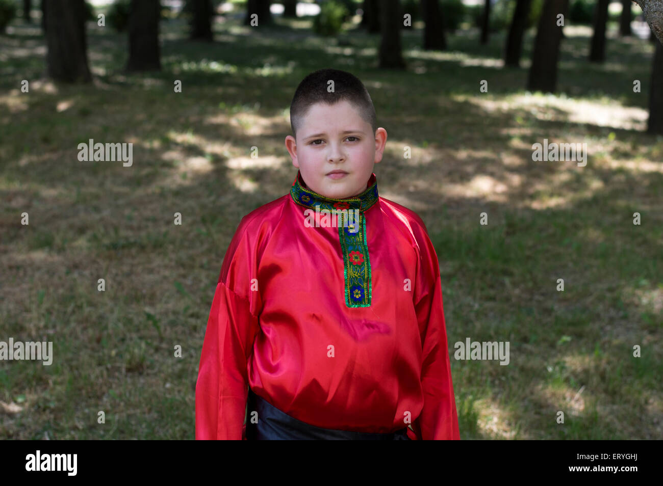 the boy in a red Russian shirt Stock Photo - Alamy