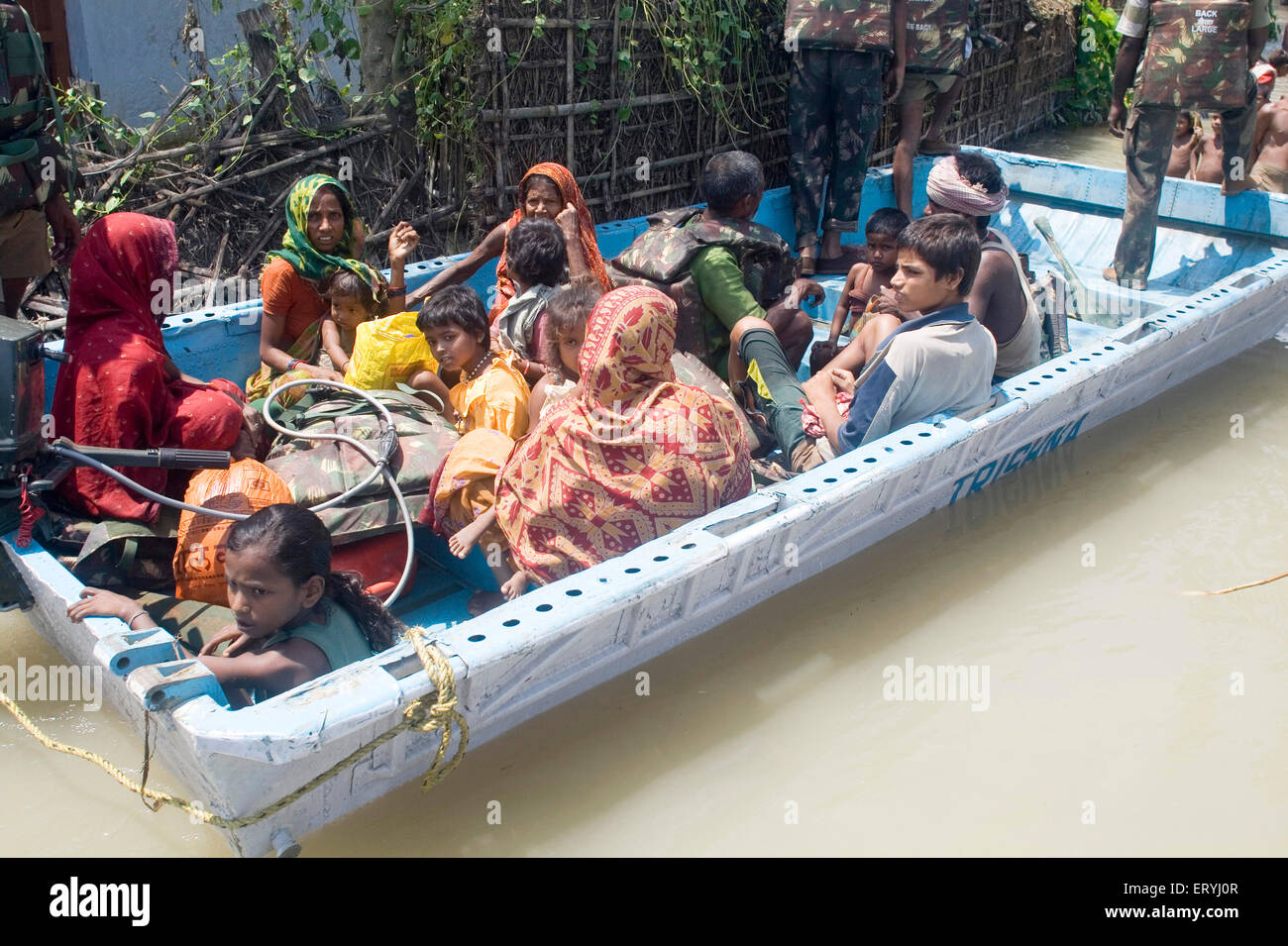 Rescue operation by Indian military ; Kosi river flood in year 2008 ...