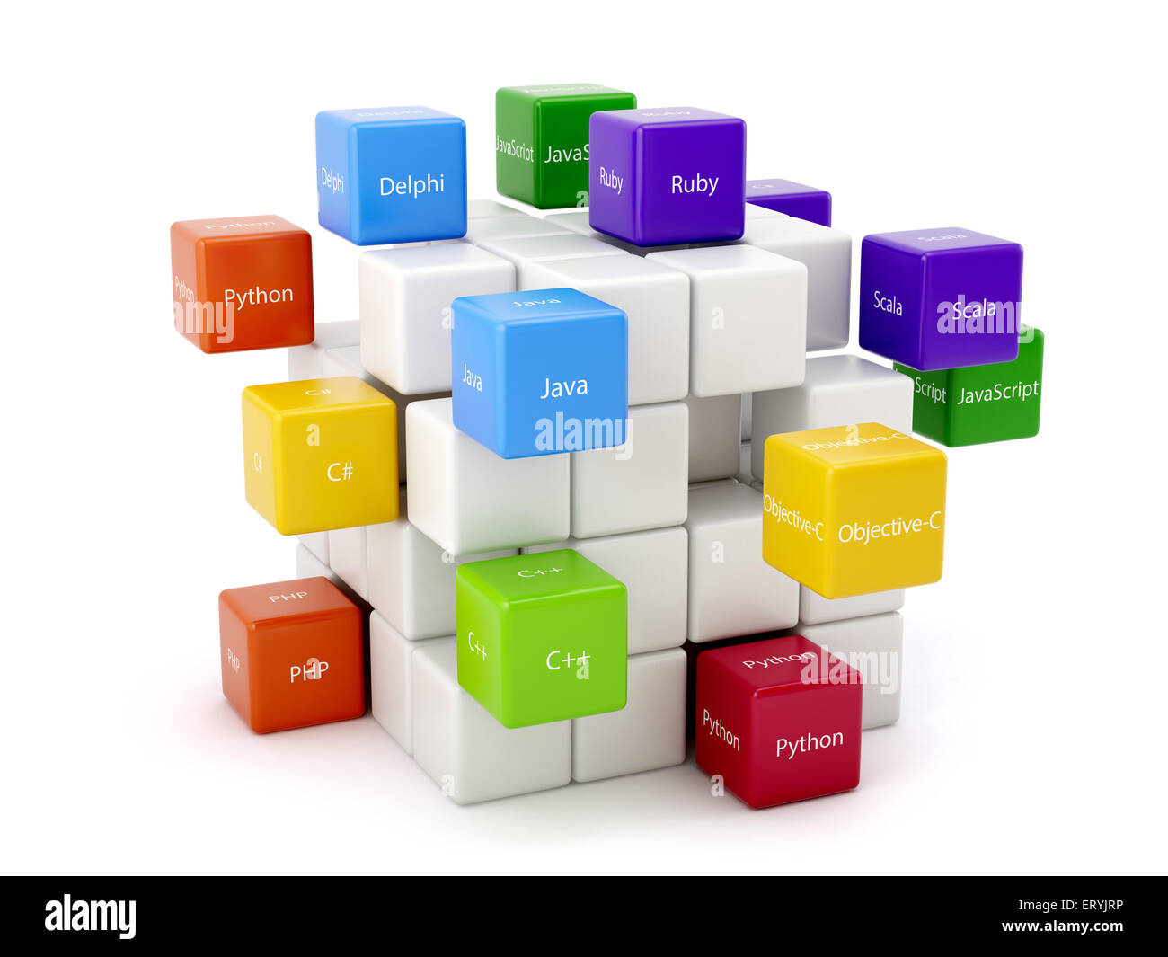 Programming Concept Different Machine Code Languages Colorful Boxes Isolated On White