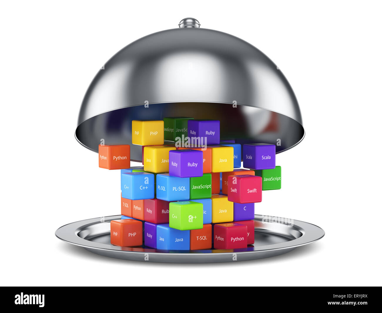 Programming Concept Different Machine Code Languages Colorful Boxes Isolated On White