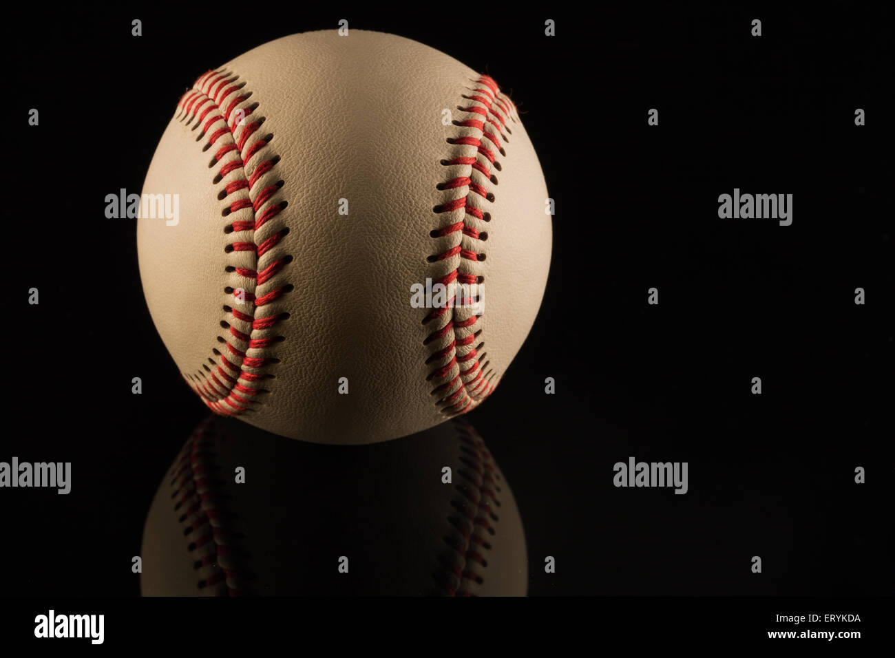 Close up of a baseball ball on black background with reflection Stock ...