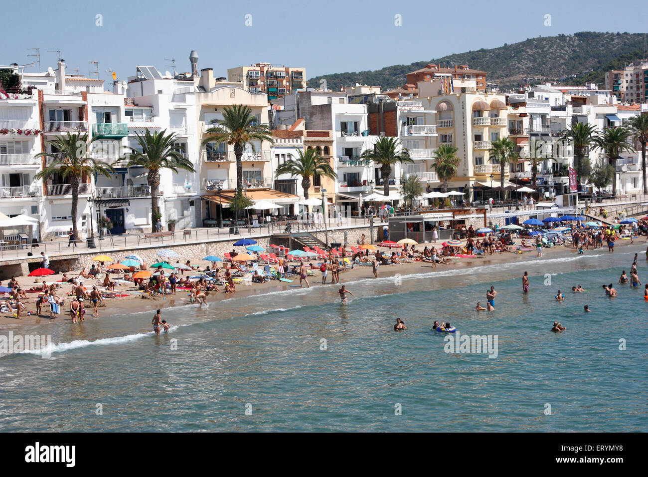 Crowded beach in Sitges, Spain Stock Photo - Alamy