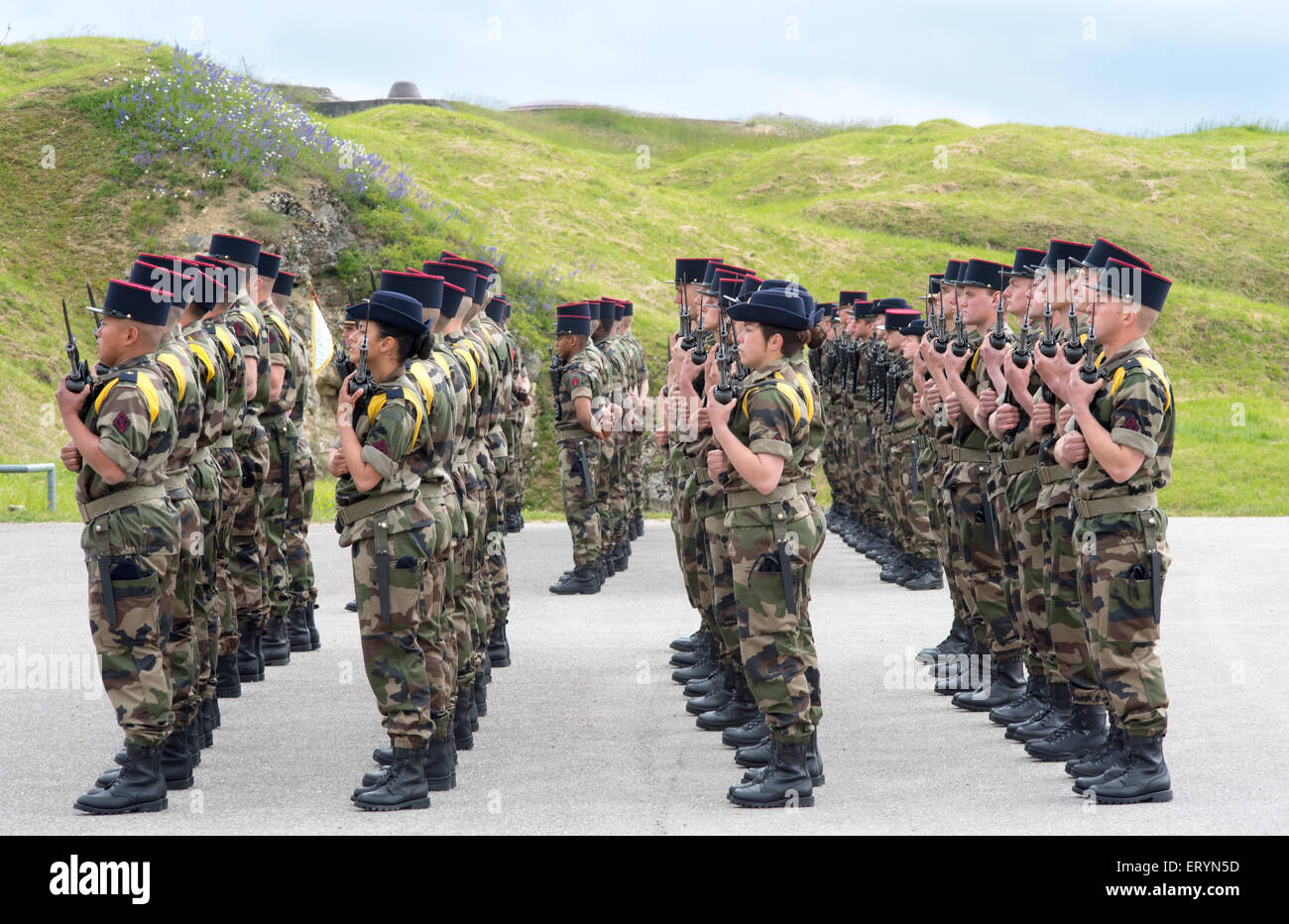 French military ceremony in front of the fortress of Douaumont, Verdun ...