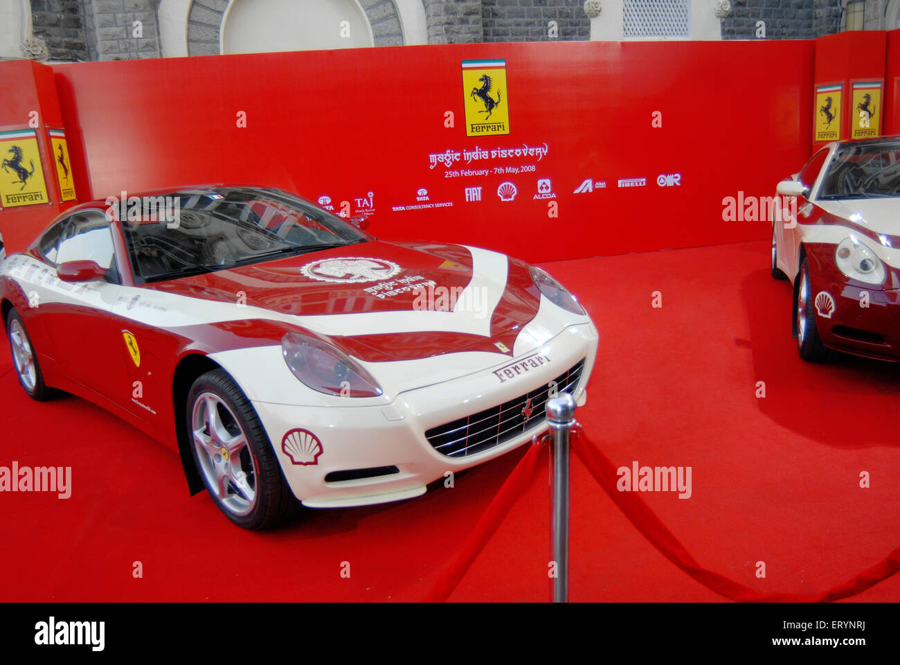 Ferrari car displayed at hotel taj mahal ; Bombay ; Mumbai ...