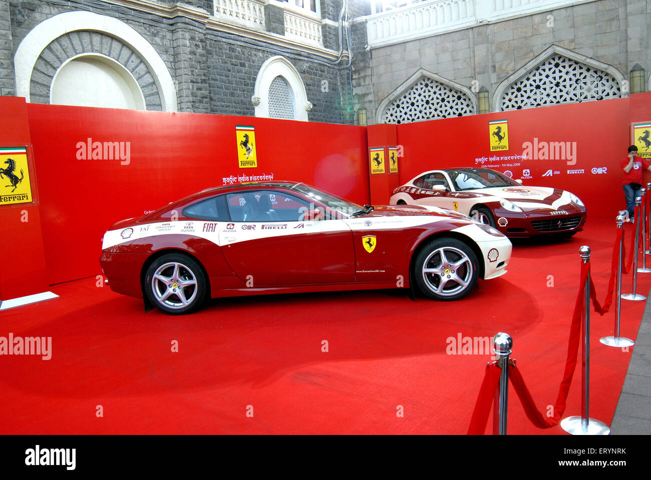 Ferrari car displayed at hotel taj mahal ; Bombay ; Mumbai ...