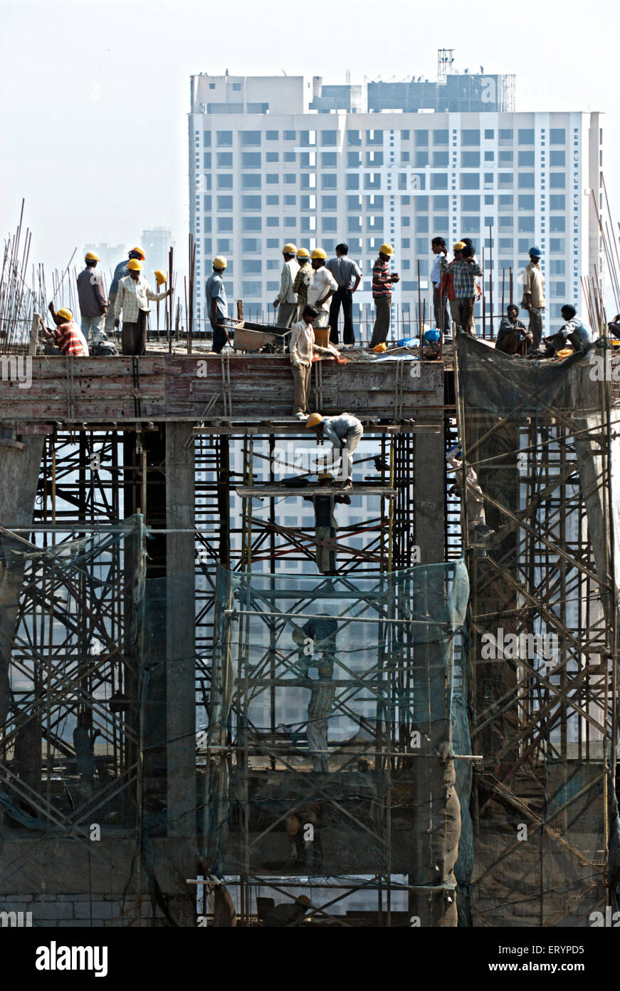 Construction workers working on skyscraper building , Bombay , Mumbai ...