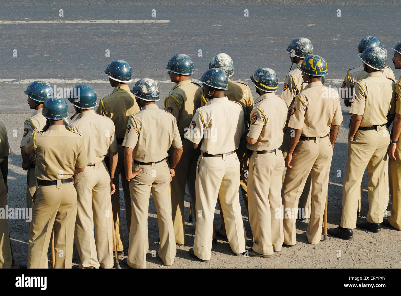 Police wearing helmets for security , Bombay , Mumbai , Maharashtra ...