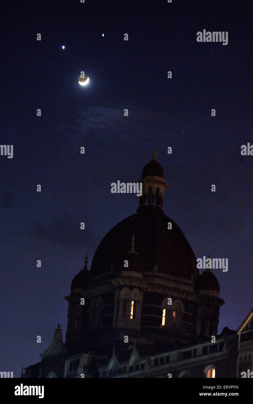 Moon and stars above Taj Mahal Hotel ; Apollo Bunder ; Colaba ; Bombay ...