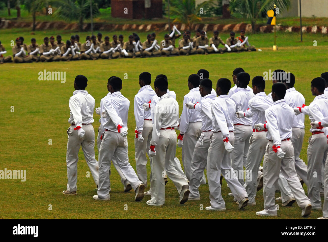 Policemen parade at Marol training ground ; Bombay , Mumbai ...
