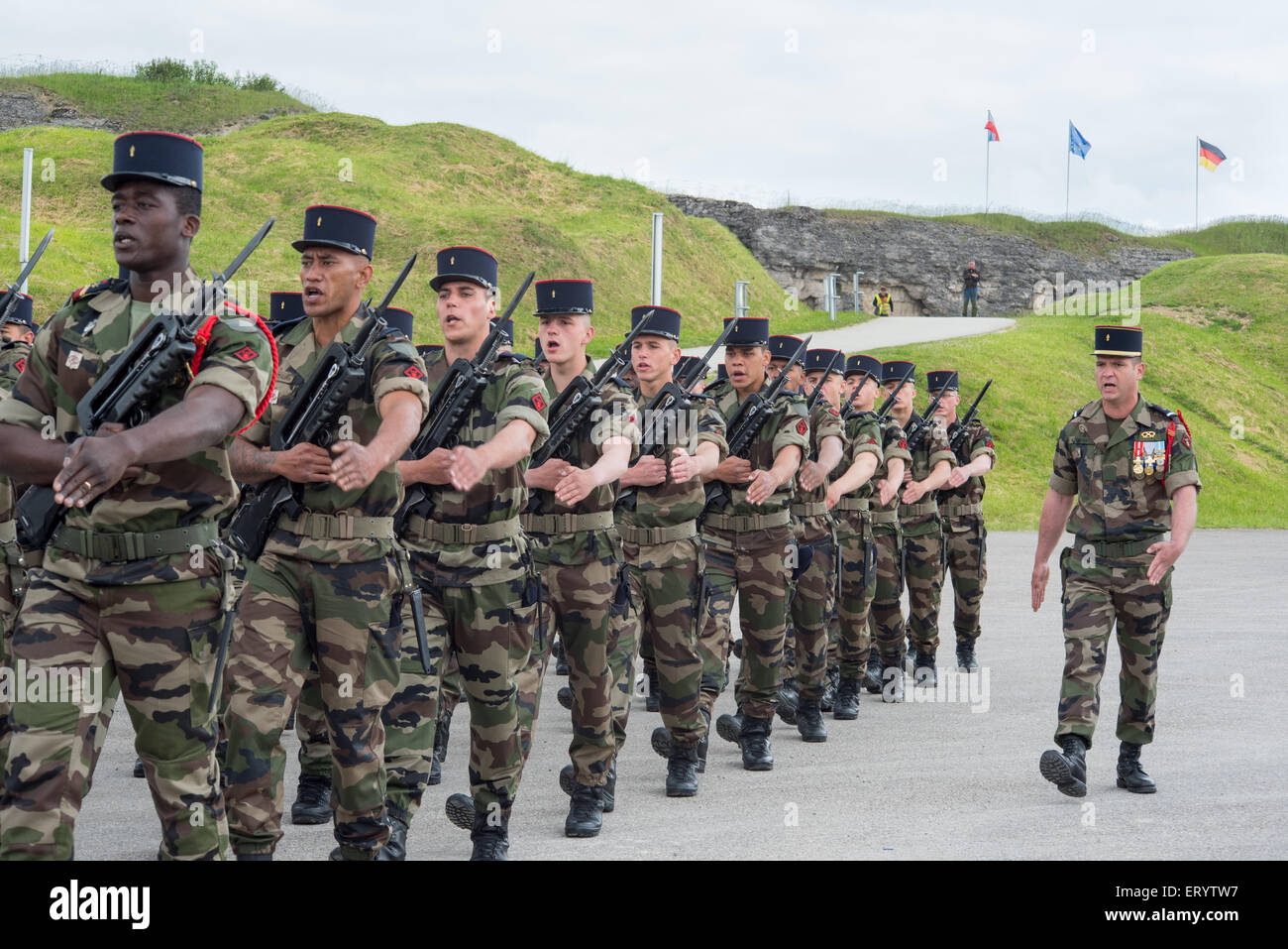 French military ceremony in front of the fortress of Douaumont, Verdun ...