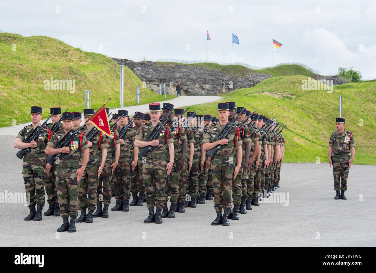 French military ceremony in front of the fortress of Douaumont, Verdun ...