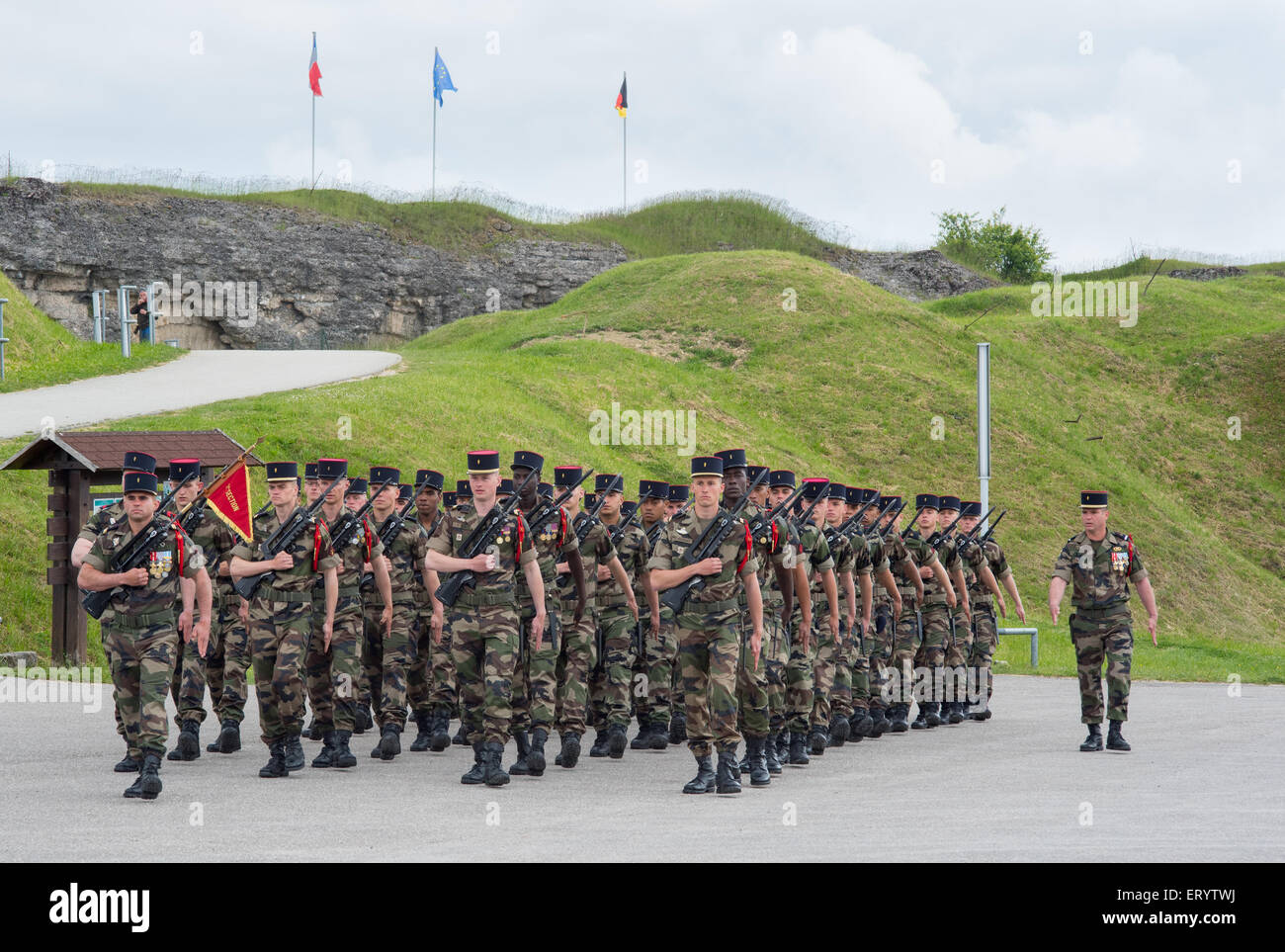 French military ceremony in front of the fortress of Douaumont, Verdun ...